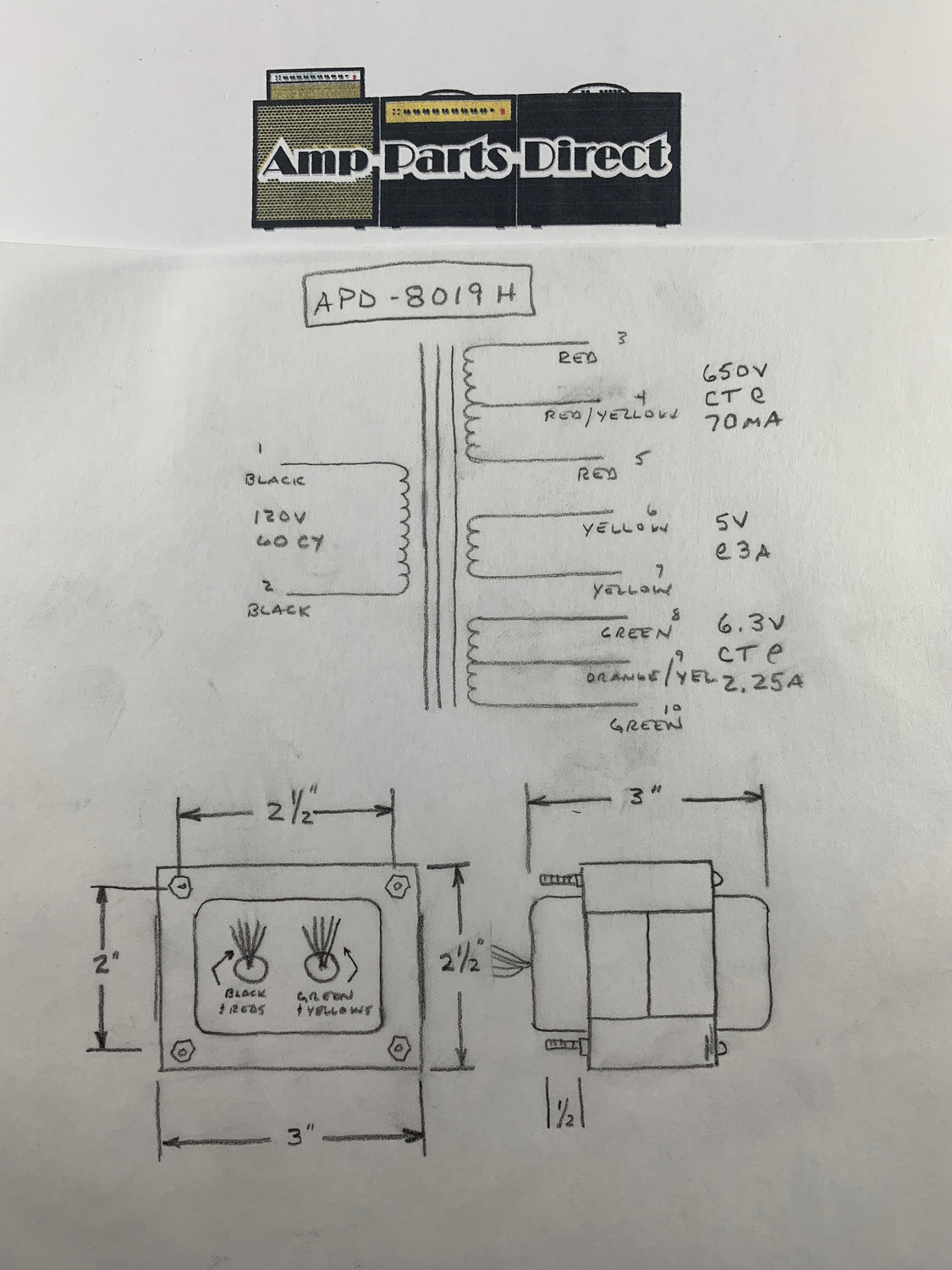 Fender Style Champ, Princeton 5W / 15W Laydown Power Transformer APD-8 ...